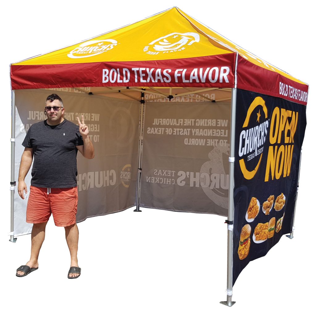 10x10ft Heavy Duty Frame + Custom Printed Canopy + 3 Back Walls - 2MP